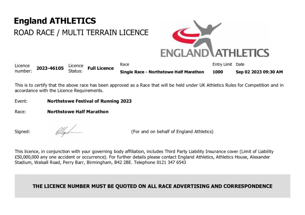 RACE LICENCE - Northstowe Running Festival 2024